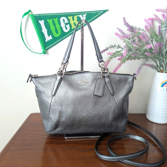 Coach | Bags | Coach Silver Metallic Mini Kelsey Satchel | Poshmark